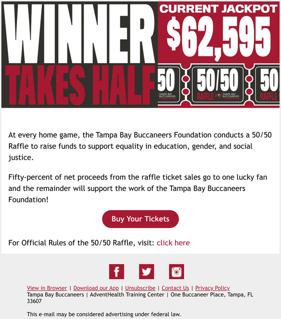 Tampa Bay Buccaneers: Buy your tickets for today's 50/50 raffle | Milled