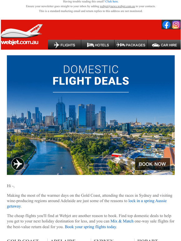 Webjet: Spring into these domestic flight deals! | Milled
