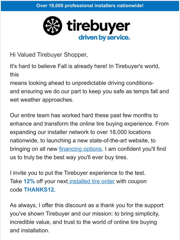 TireBuyer: A letter from our CEO | Milled