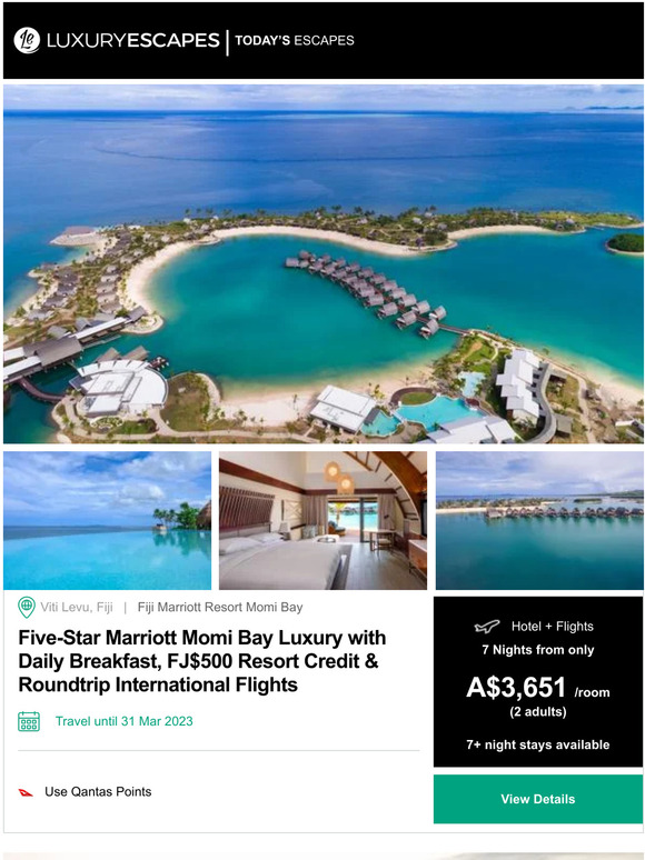 Luxury Escapes Global (formerly Australia): Fiji Unmissable Marriott Momi Bay 5-Star Luxury w ...