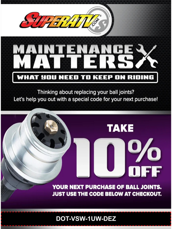 Super ATV: Enjoy This 10% OFF Coupon For Your Next Purchase of Ball ...
