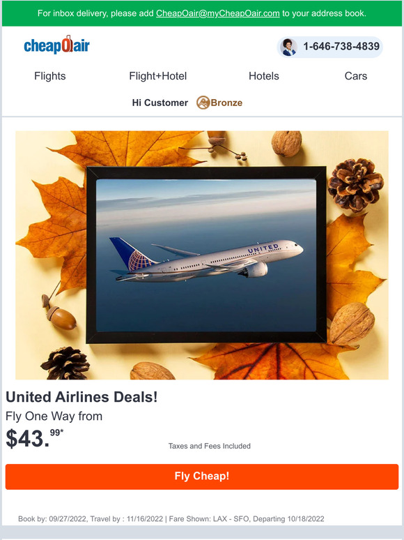 CheapOair: United Airlines Deals! | Milled