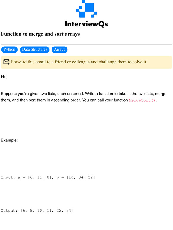 Interview Qs: Function to merge and sort arrays | Milled
