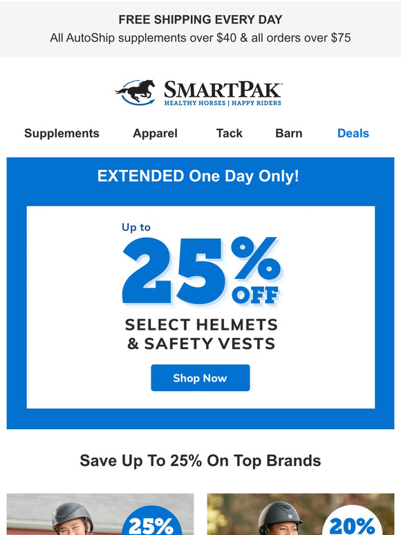 SmartPak Equine: Extended: Up to 25% Off Helmets & Vests | Milled