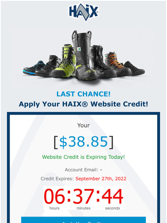 Haix: Your HAIX Website Credit Expires Today! | Milled