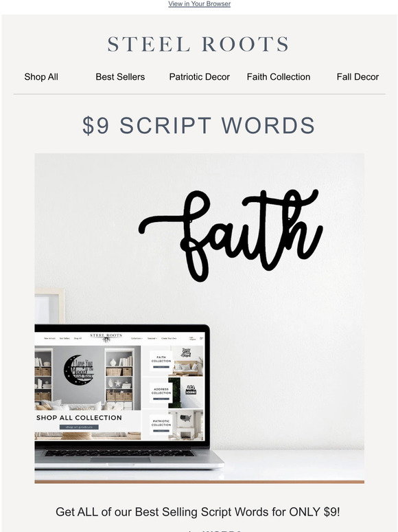 Steel Roots Decor: $9 SCRIPT WORDS 🎉 | Milled