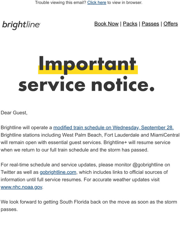 Brightline: IMPORTANT: Wednesday Train Schedule Modified | Milled