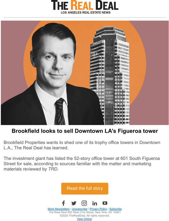 The Real Deal: BREAKING: Brookfield Looks to Sell DTLA’s Figueroa Tower | Milled