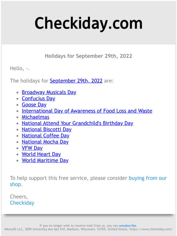 Checkiday: Holidays for September 29th, 2022! 📅🎉 | Milled