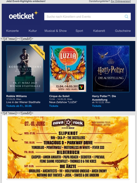 oeticket: Robbie Williams | Cirque du Soleil - LUZIA | Harry Potter ...