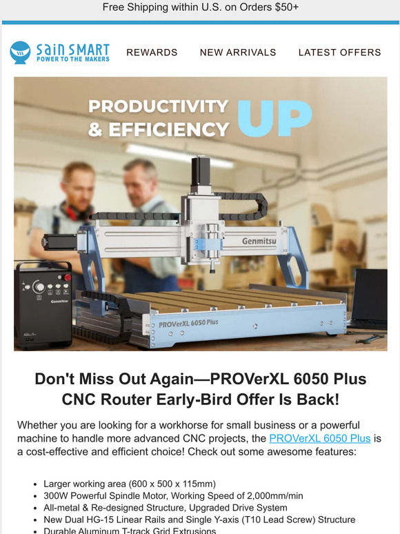 SainSmart: PROVerXL 6050 Plus CNC Router Early-Bird Offer Is Back! | Milled