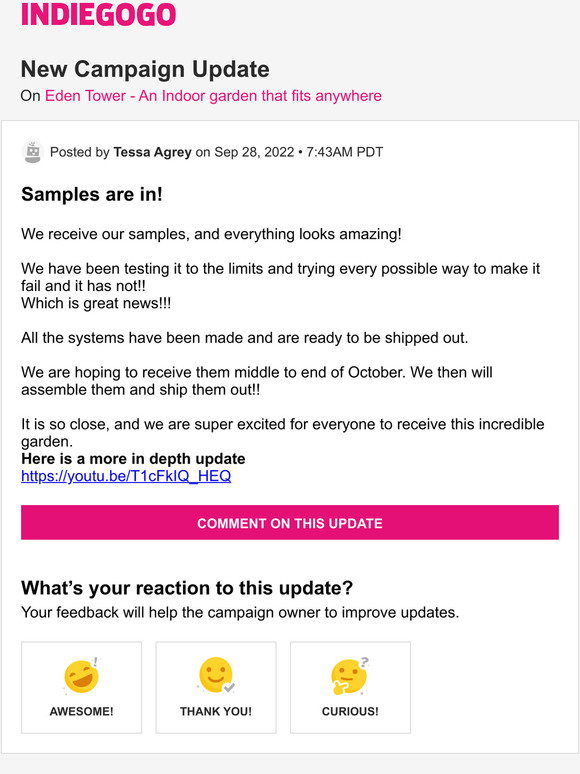 Indiegogo: 📢 Update #8 from Eden Tower - An Indoor garden that fits ...