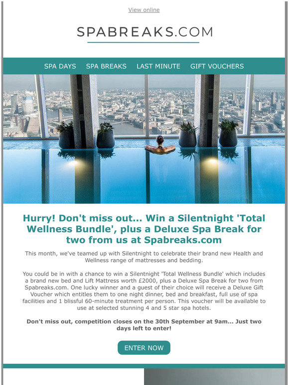 SpaBreaks: 2 days left to enter! Win a Silentnight 'Total Wellness Bundle', plus a Deluxe Spa ...