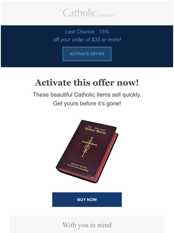 The Catholic Company: Redeem 15% off before your offer expires! | Milled