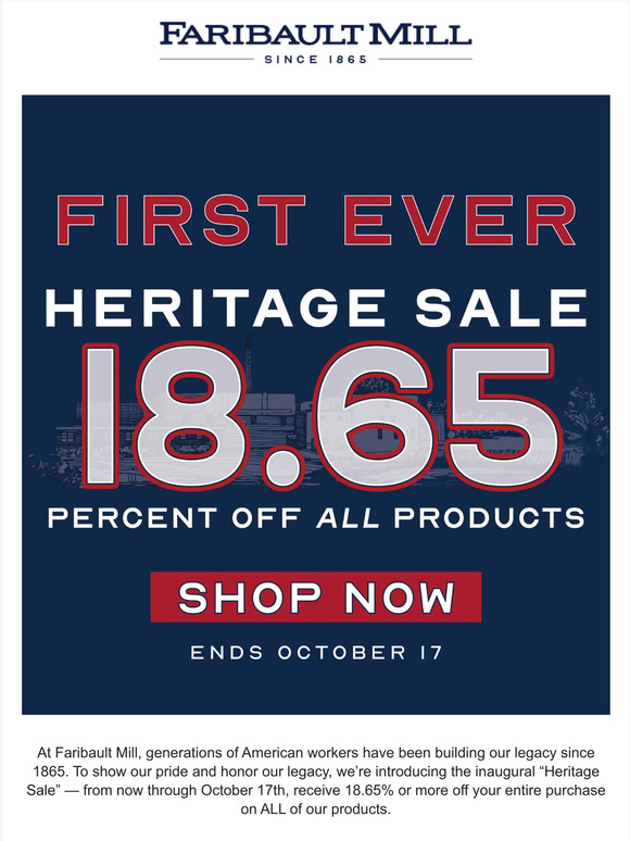 Faribault Woolen Mill: FIRST EVER HERITAGE SALE! 18.65% OFF THE ENTIRE ...