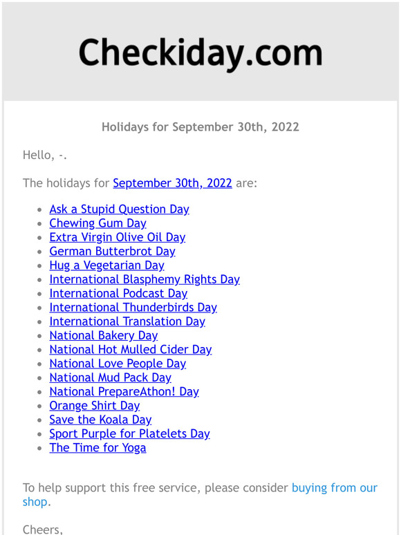 Checkiday: Holidays for September 30th, 2022! 📅🎉 | Milled