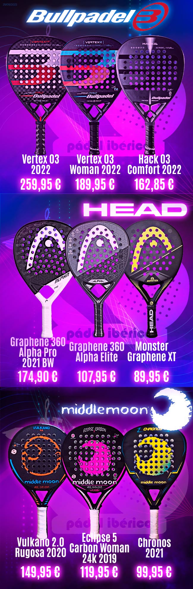 Pádel Ibérico: 🎾Palas de pádel Bullpadel, Head y Middle Moon No pierdas ...