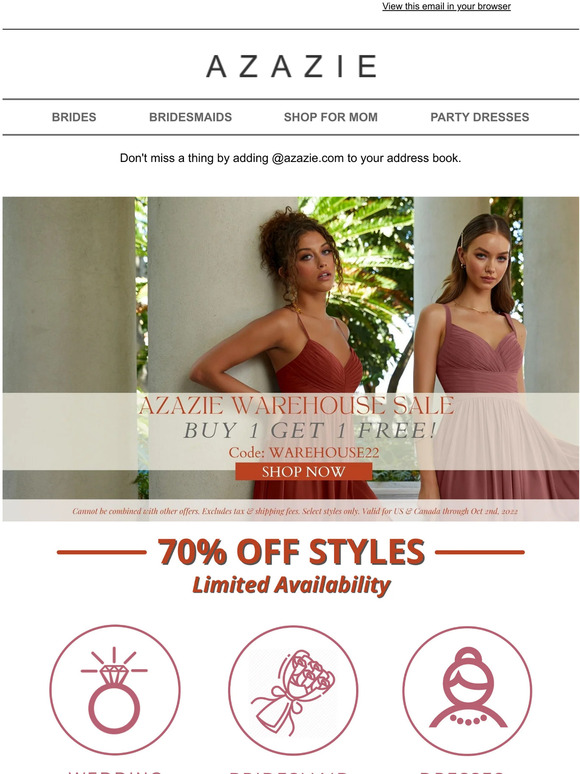 Azazie: 🎉 Azazie Outlet: BUY ONE GET ONE FREE 🎉 | Milled