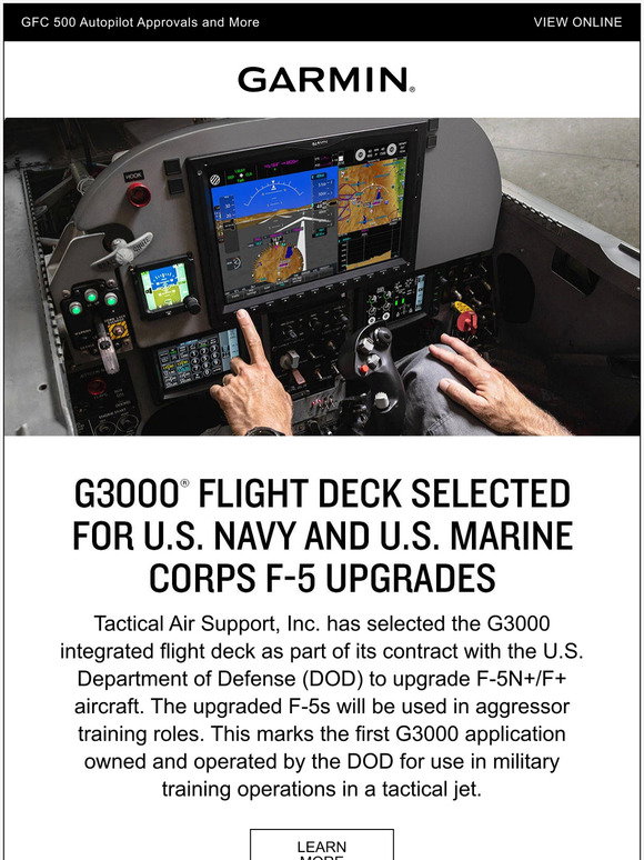 Garmin: E-news: G3000 Flight Deck Selected for F-5 Upgrades | Milled
