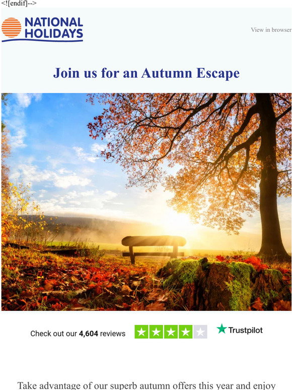 National Holidays: Join us for an Autumn Escape | Milled