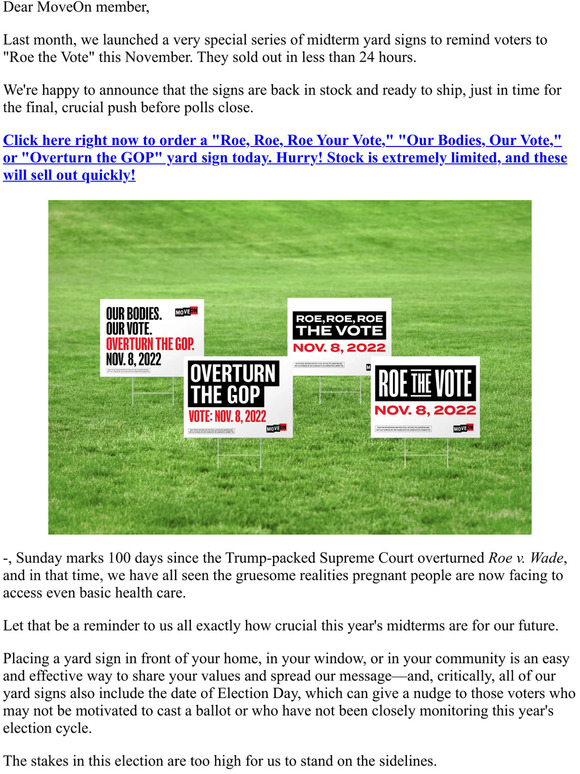 MoveOn: Can we send you a Roe yard sign? | Milled