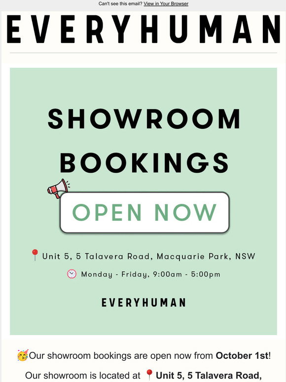 EveryHuman: OPEN NOW 😺 Showroom bookings are back! | Milled