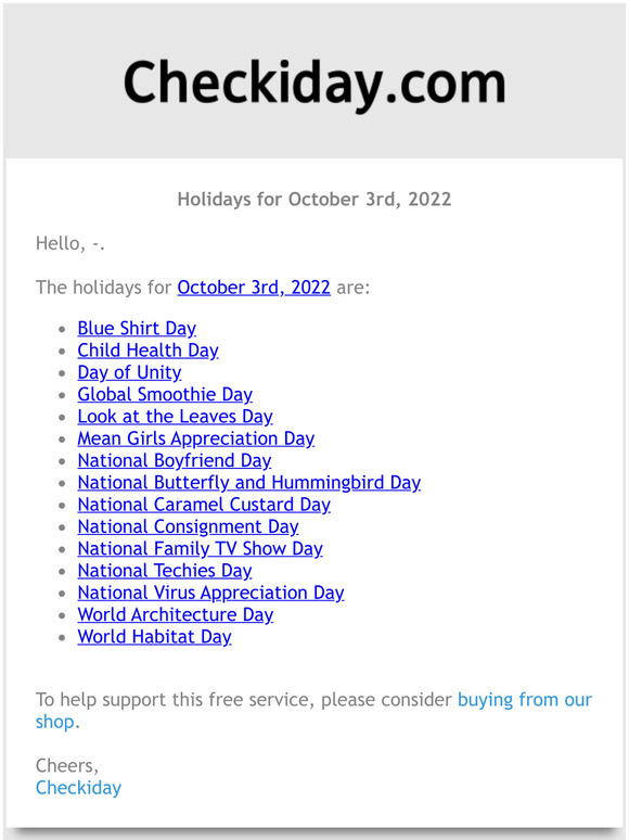 Checkiday: Holidays for October 3rd, 2022! 📅🎉 | Milled