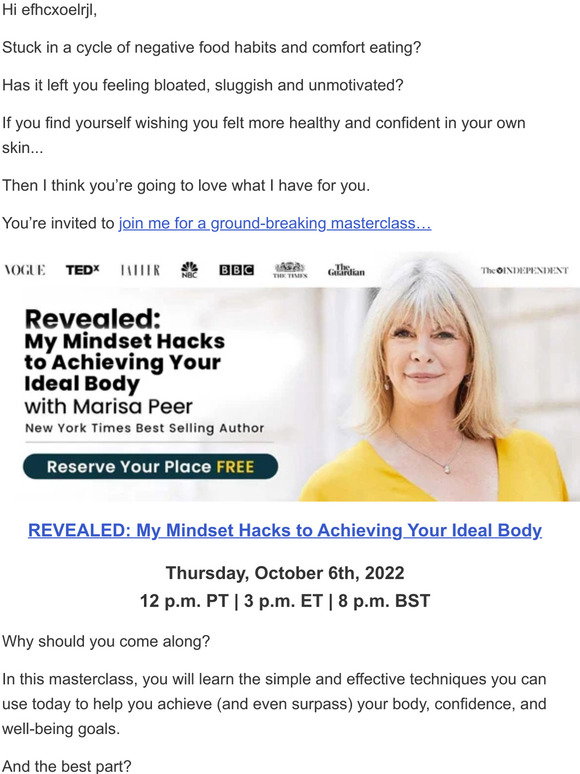 Marisa Peer: Invitation: My Mindset Hacks to Achieving Your Ideal Body ...