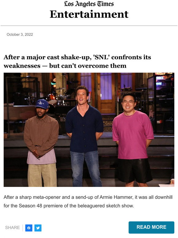 Los Angeles Times: 'SNL' faces its challenges in a so-so premiere | Milled