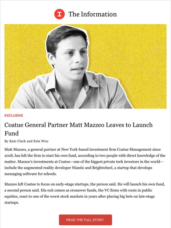 The Information: Coatue General Partner Matt Mazzeo Leaves to Launch ...