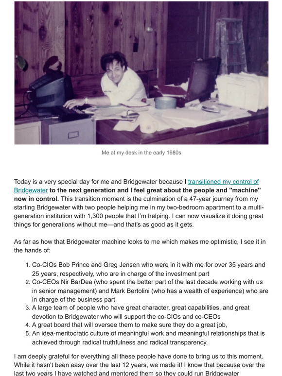 Principles: My Bridgewater transition is complete! | Milled