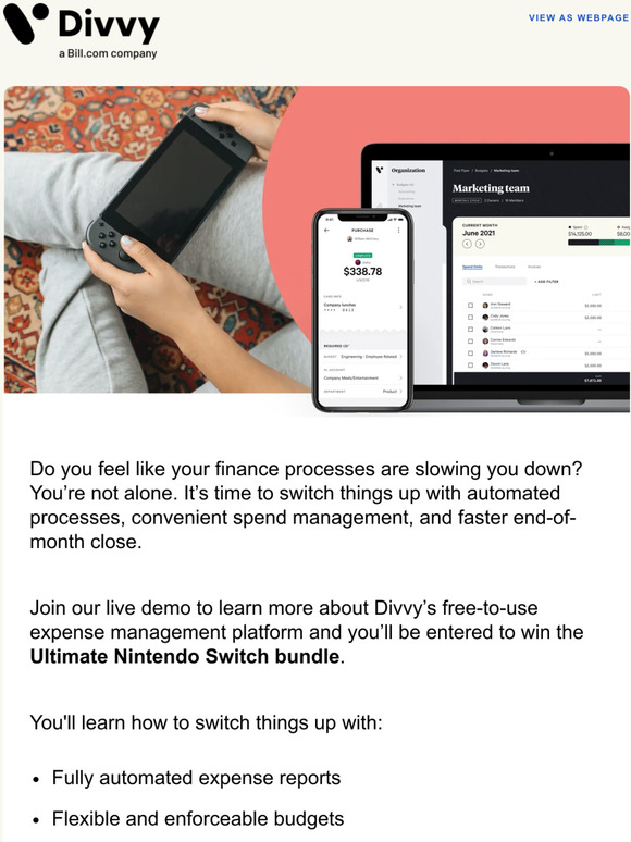 Divvy: Attend a Live Demo for a chance to win a Nintendo Switch | Milled