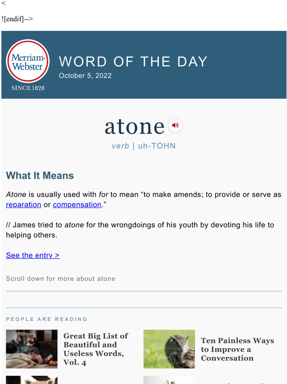 Merriam-Webster: Atone - plus, Great Big List of Beautiful and Useless ...