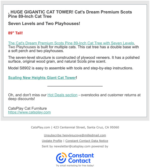 CatsPlay: HUGE GIGANTIC CAT TOWER! Cat's Dream Premium Scots Pine 89-Inch Cat Tree | Milled