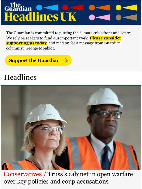 The Guardian: The Guardian Headlines: Truss’s cabinet in open warfare ...