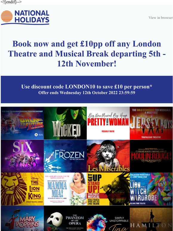 National Holidays: Get £10pp off any London Theatre and Musical Break ...