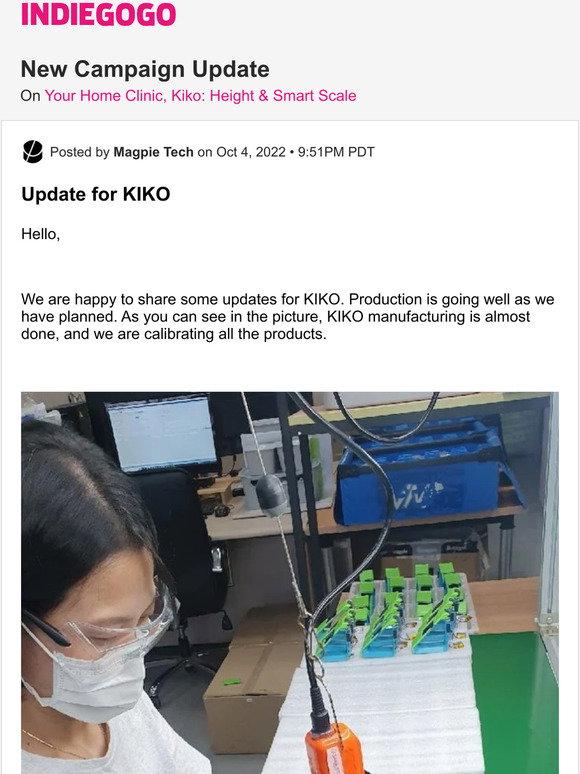 Indiegogo: 📢 Update #2 from Your Home Clinic, Kiko: Height & Smart ...