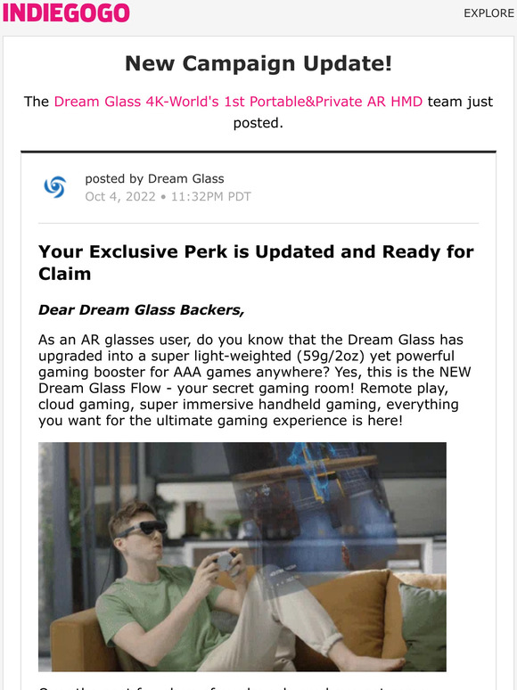 Indiegogo: 📢 Update #23 from Dream Glass 4K-World's 1st Portable ...