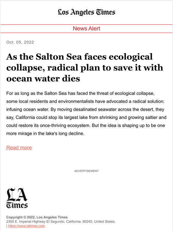 Los Angeles Times: As the Salton Sea faces ecological collapse, radical ...