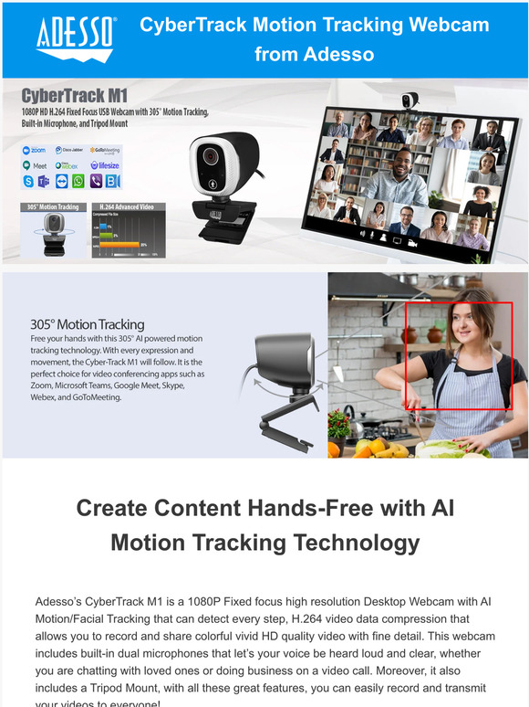 Adesso: CyberTrack M1 1080P HD H.264 Fixed Focus USB Webcam with 305 ...