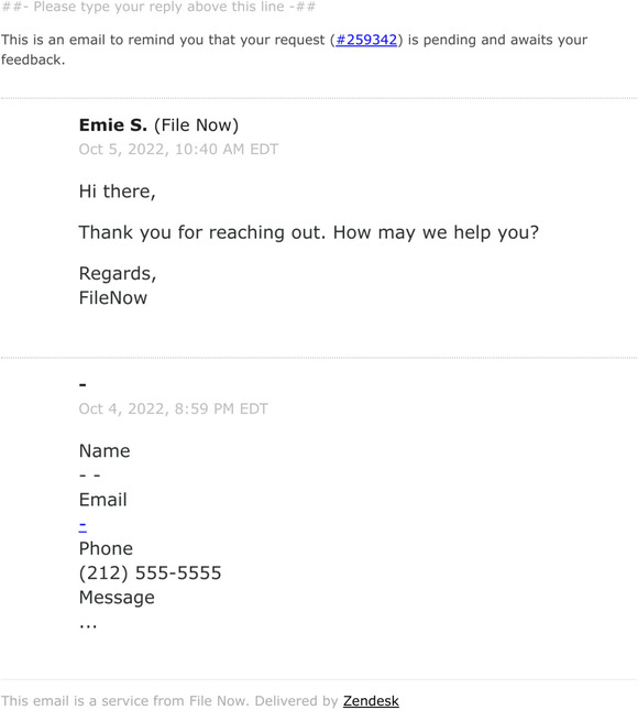 Filenow Company Formation Services: [Customer Support] Pending request ...