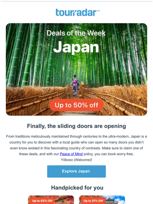 TourRadar: Japan is back! Visit now with up to 50% off ⛩️ | Milled