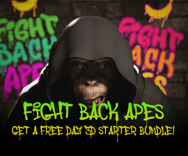 DAZ 3D: Fight Back Apes - Get a FREE Daz 3D Starter Bundle! | Milled