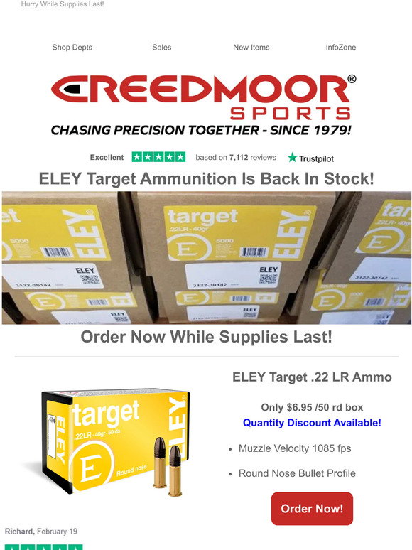 Creedmoor Sports: ELEY Target .22 LR Ammo Is Back In Stock! | Milled