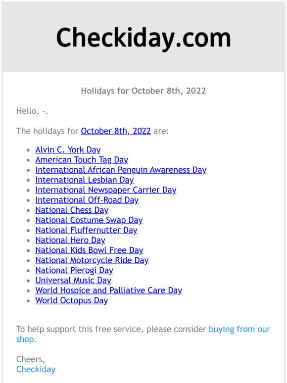 Checkiday: Holidays for October 8th, 2022! 📅🎉 | Milled