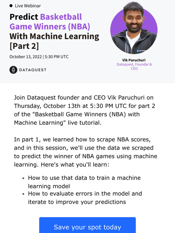 Dataquest: Predict the winner of NBA games using machine learning [Part 2] | Milled