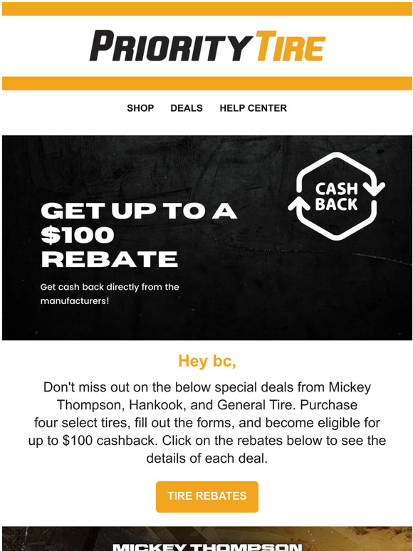 Priority Tire: 💰 Get up to $100 back on your purchase! 💰 | Milled