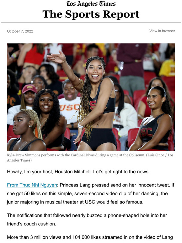 Los Angeles Times: The Sports Report: How USC's Cardinal Divas touched ...