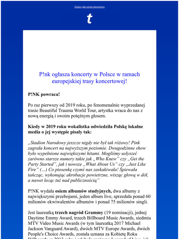 Ticketmaster: 🔥 Pink ogłasza koncerty w Polsce w 2023 🔥 | Milled