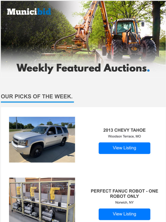 Municibid: Featured Auctions: Robot, Tahoe, Wood Chipper | Milled